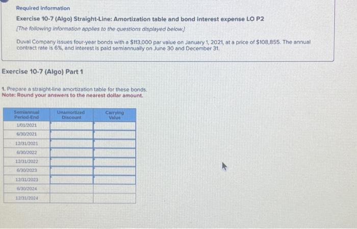 Solved Required information Exercise 10-7 (Algo) | Chegg.com
