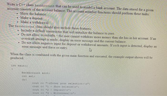 Solved Write a C++ class BankAccount that can be used to | Chegg.com