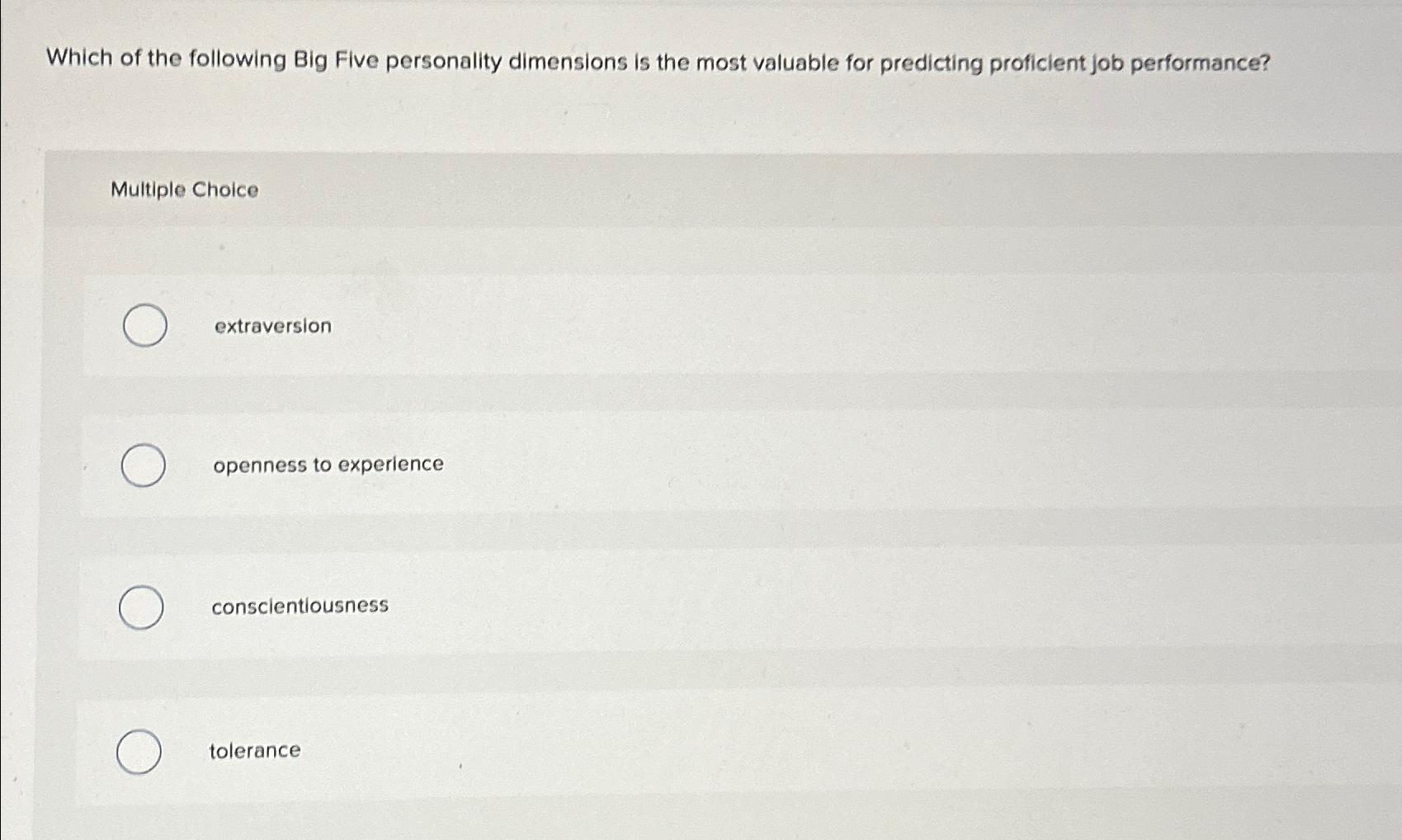 Solved Which of the following Big Five personality | Chegg.com