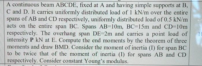 Solved A continuous beam ABCDE, fixed at A and having simple | Chegg.com