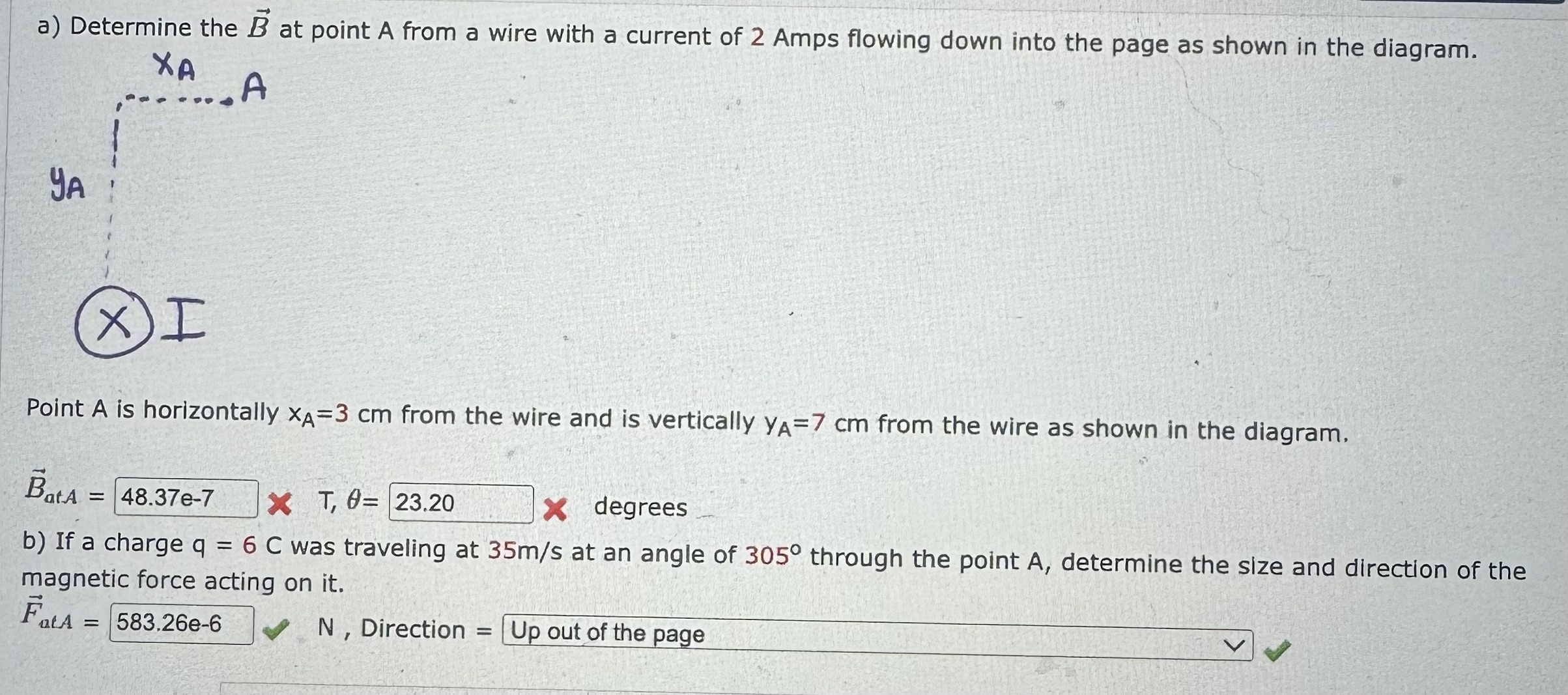 Solved a) ﻿Determine the vec(B) ﻿at point A from a wire with | Chegg.com