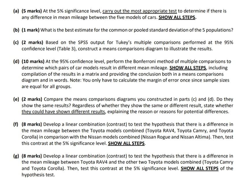 Solved Table 3: The results of Tukey multiple comparisons | Chegg.com