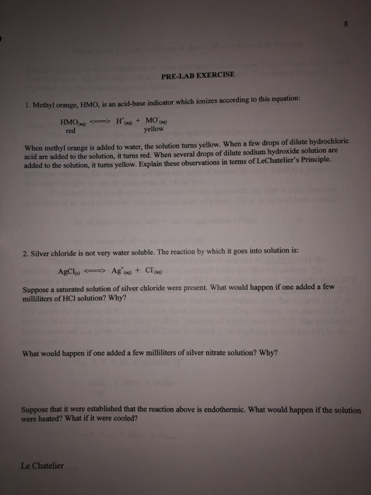 Solved PRE-LAB EXERCISE 1. Methyl orange, HMO, is an | Chegg.com