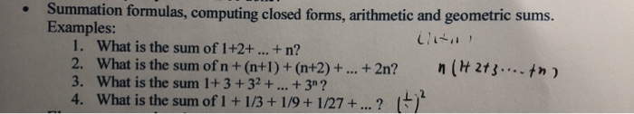 Solved Summation formulas, computing closed forms, | Chegg.com