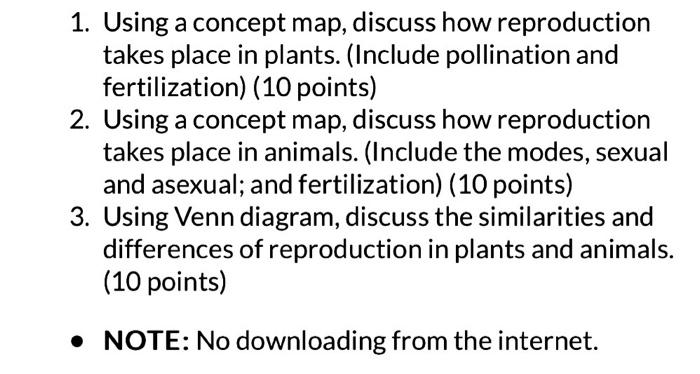 Solved 1. Using a concept map, discuss how reproduction | Chegg.com