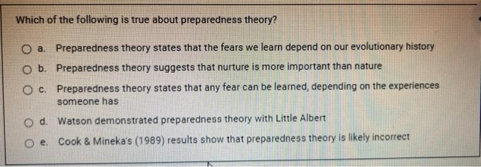 Solved Which of the following is true about preparedness | Chegg.com