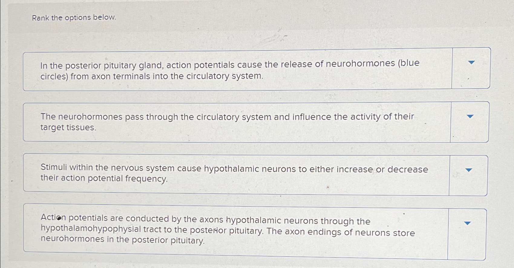 Solved Rank the options below.In the posterior pituitary | Chegg.com