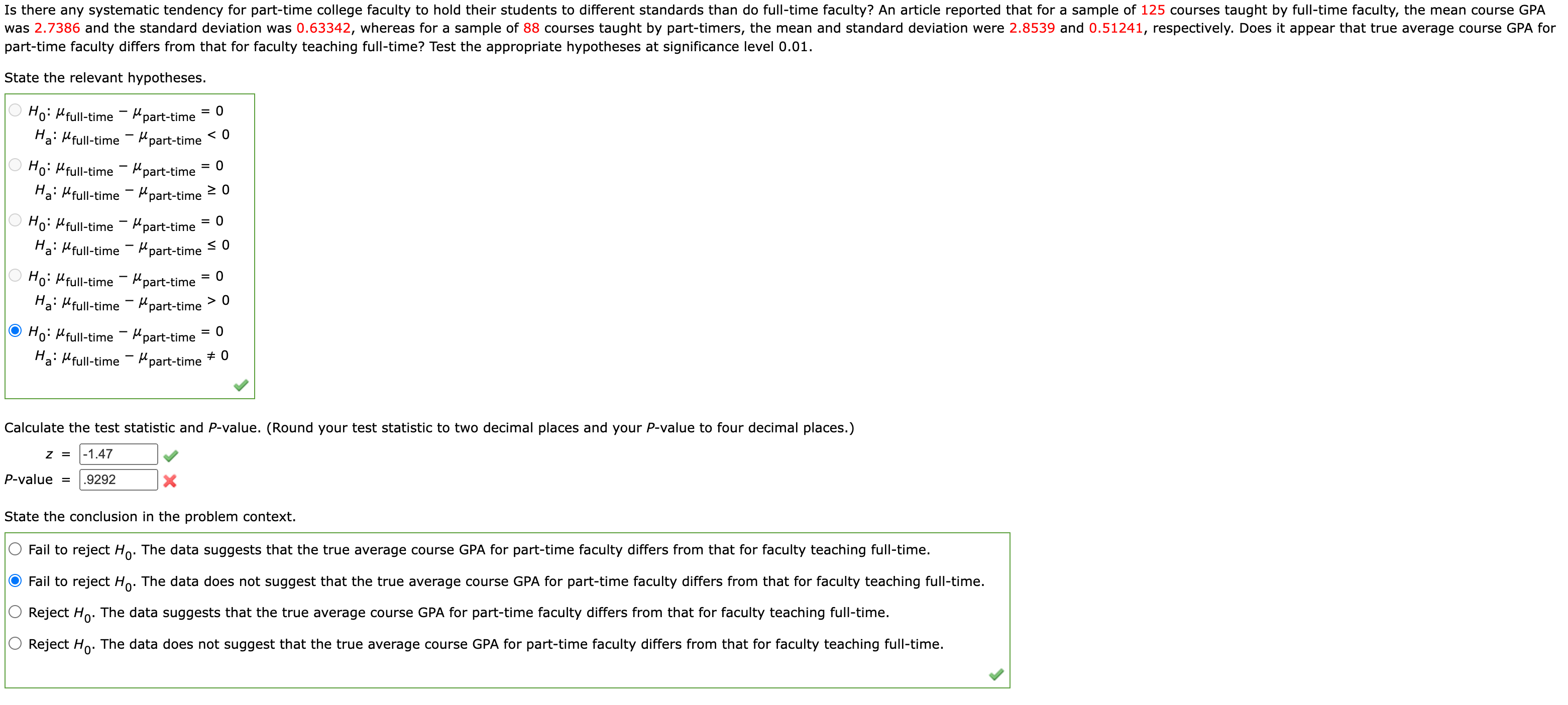 Solved part-time faculty differs from that for faculty | Chegg.com