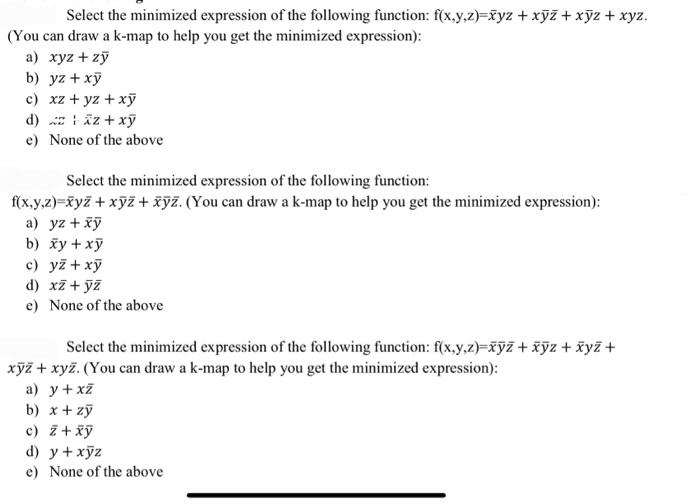 Solved Select the minimized expression of the following | Chegg.com