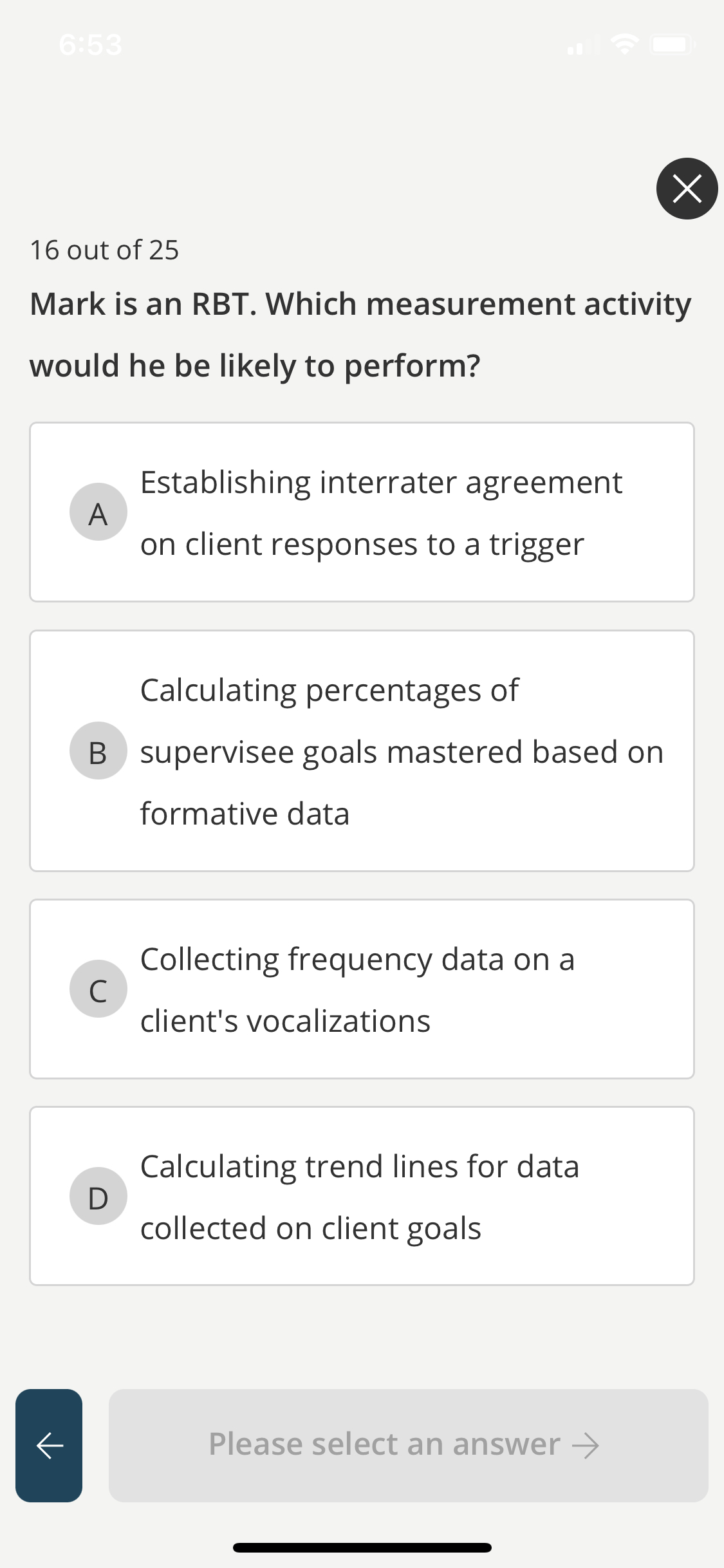 Solved 16 ﻿out of 25Mark is an RBT. ﻿Which measurement | Chegg.com