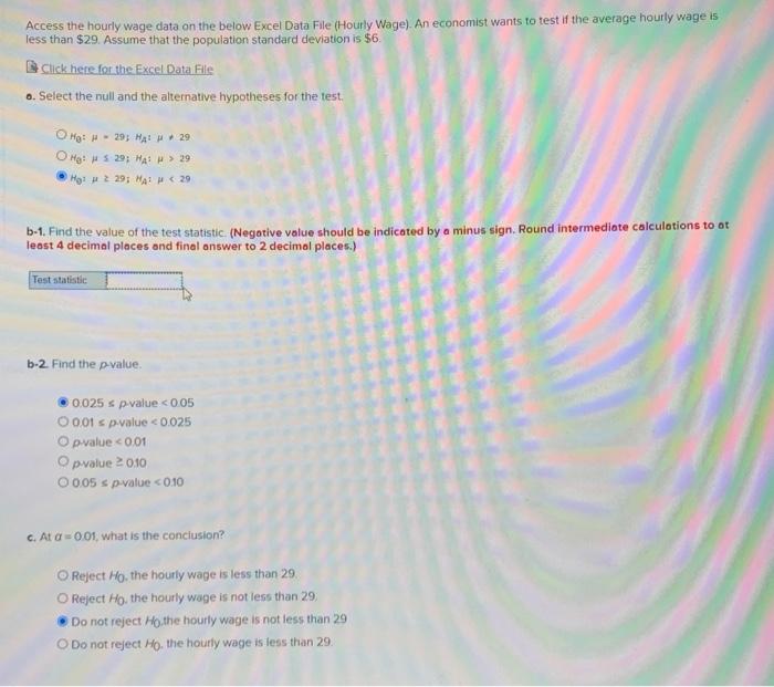 Solved Access The Hourly Wage Data On The Below Excel Data