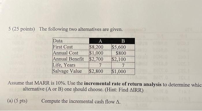 Solved 5 (25 points) The following two alternatives are | Chegg.com