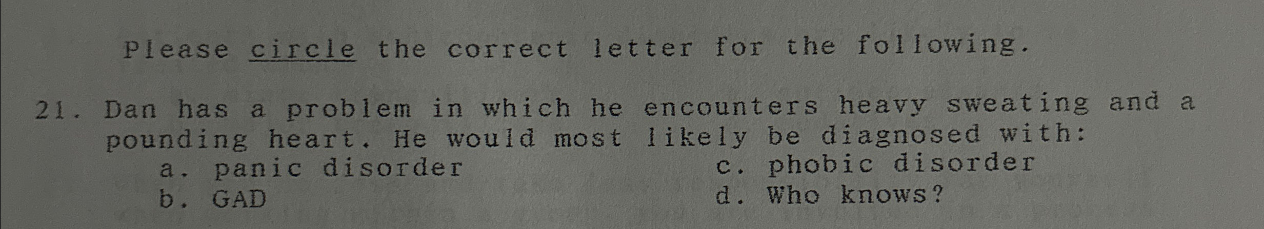 Solved please circle the correct letter for the | Chegg.com