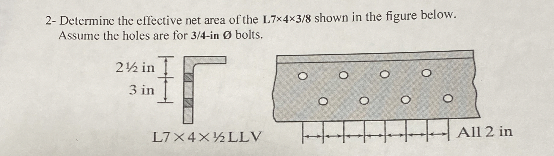Solved 2- ﻿Determine the effective net area of the L7×4×38 | Chegg.com