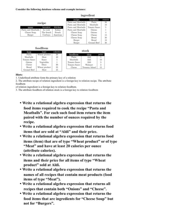 Solved Consider the following database schema and enample | Chegg.com