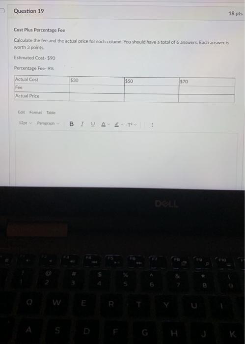 Solved Question 19 18 pts Cost Plus Percentage Fee Calculate | Chegg.com