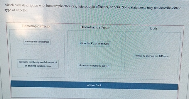 Solved Match each description with homotropic effectors, | Chegg.com