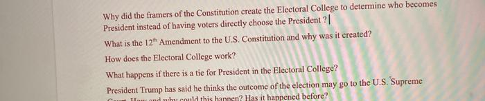 Solved Why did the framers of the Constitution create the | Chegg.com