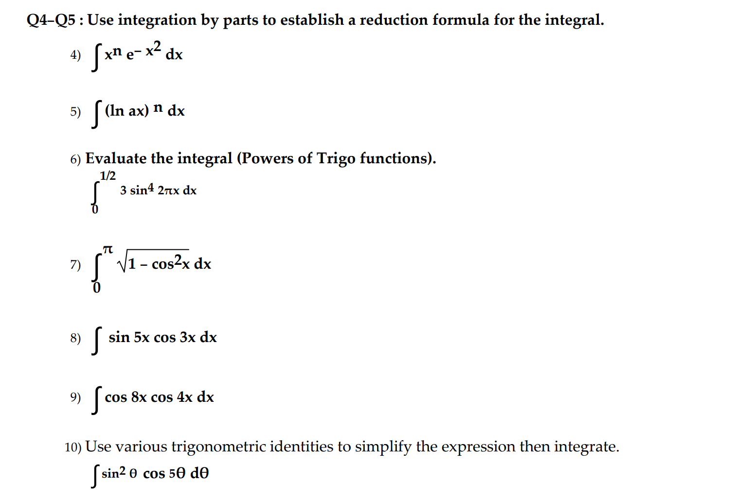Solved Q4-Q5 ﻿: Use integration by parts to establish a | Chegg.com