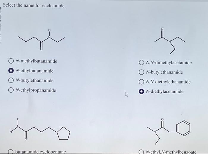 Solved Select the name for each amide. H N-methylbutanamide | Chegg.com