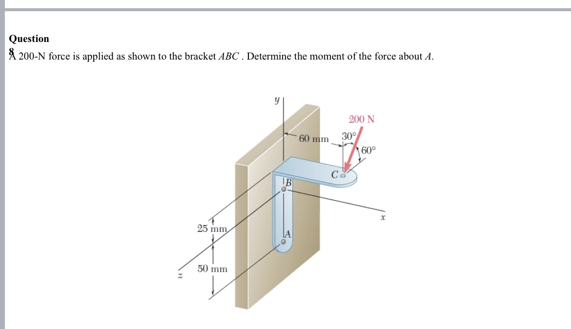 Solved Question8 200-N force is applied as shown to the | Chegg.com
