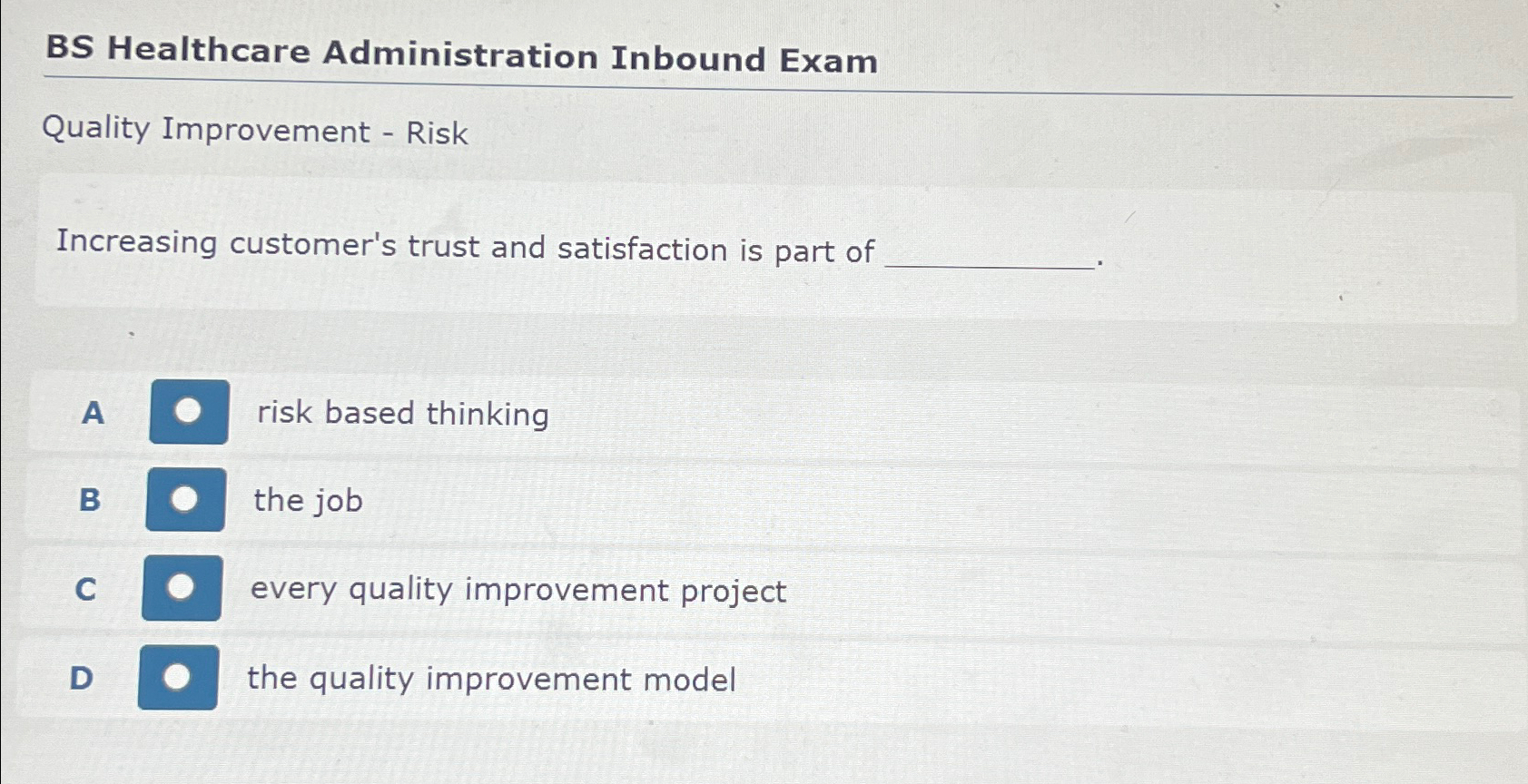 Solved BS Healthcare Administration Inbound ExamQuality | Chegg.com