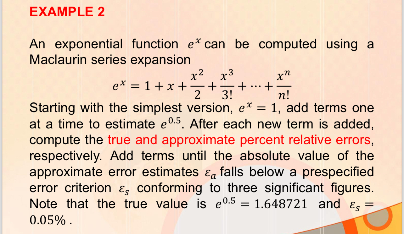 Solved EXAMPLE 2An exponential function ex ﻿can be computed | Chegg.com