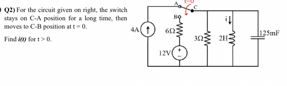 Solved Q2) ﻿For the circuit given on right, the switch stays | Chegg.com