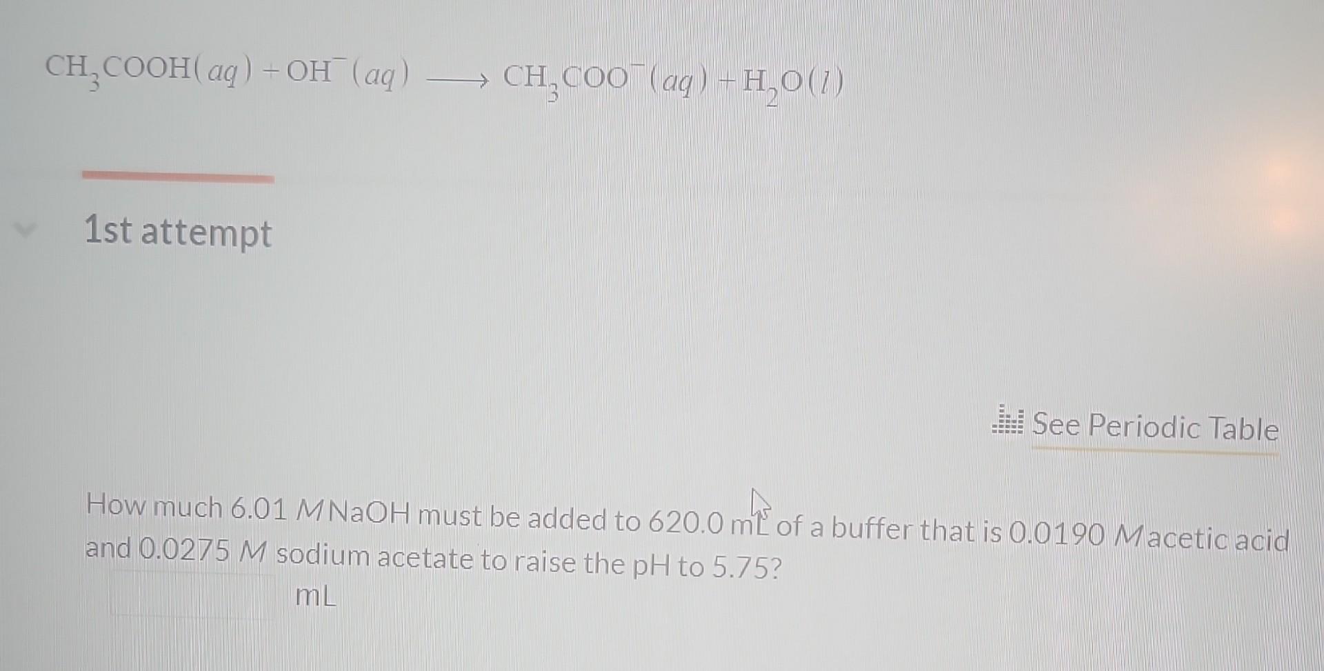 Solved CH3COOH(aq)+OH−(aq) CH3COO−(aq)+H2O(l) 1st attempt | Chegg.com