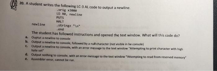 Solved 20. A student writes the following LC-3 AL code to | Chegg.com
