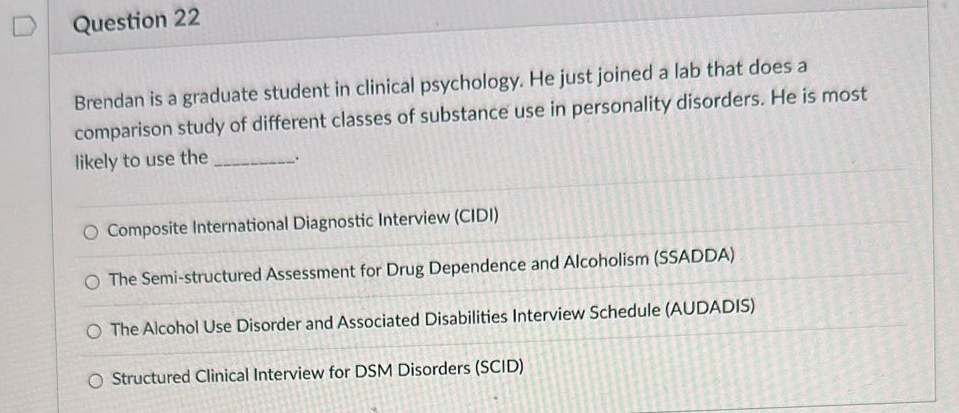Solved Question 22Brendan is a graduate student in clinical | Chegg.com