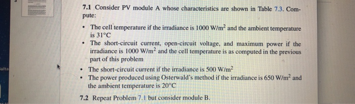 7.1 Consider PV module A whose characteristics are | Chegg.com