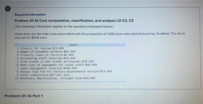 Solved Required information Problem 01-1A Cost computation, | Chegg.com