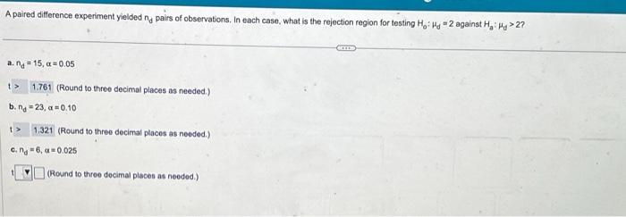 Solved A paired difference experiment yielded nd pairs of | Chegg.com