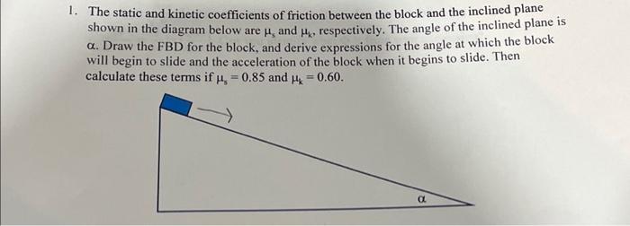 Solved 1. The static and kinetic coefficients of friction | Chegg.com