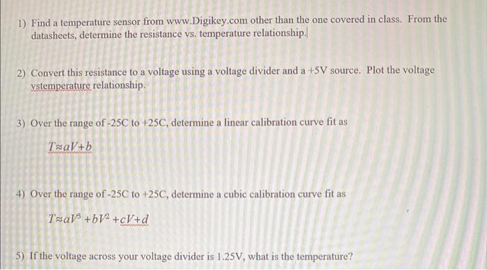 Solved 1) Find a temperature sensor from www.Digikey.com | Chegg.com