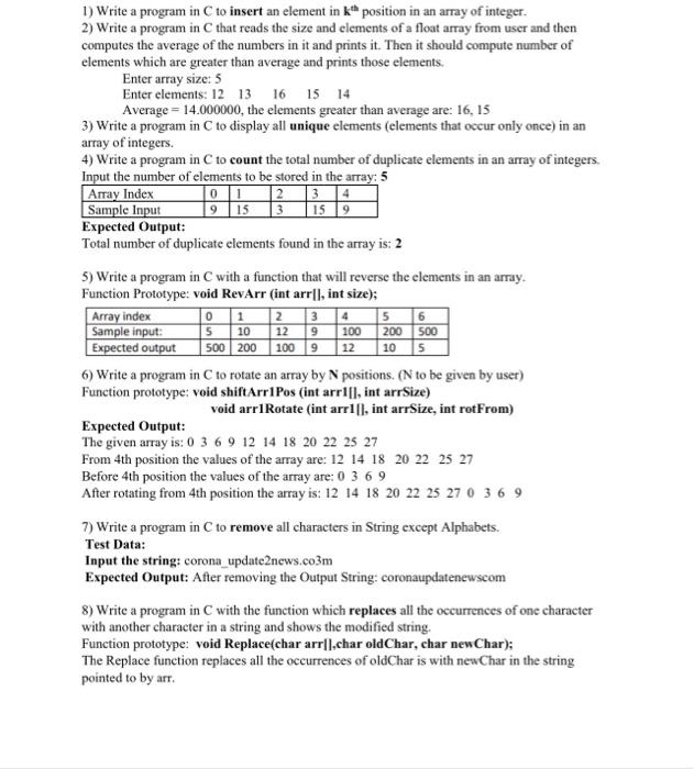 Solved 1) Write a program in C to insert an element in kth | Chegg.com