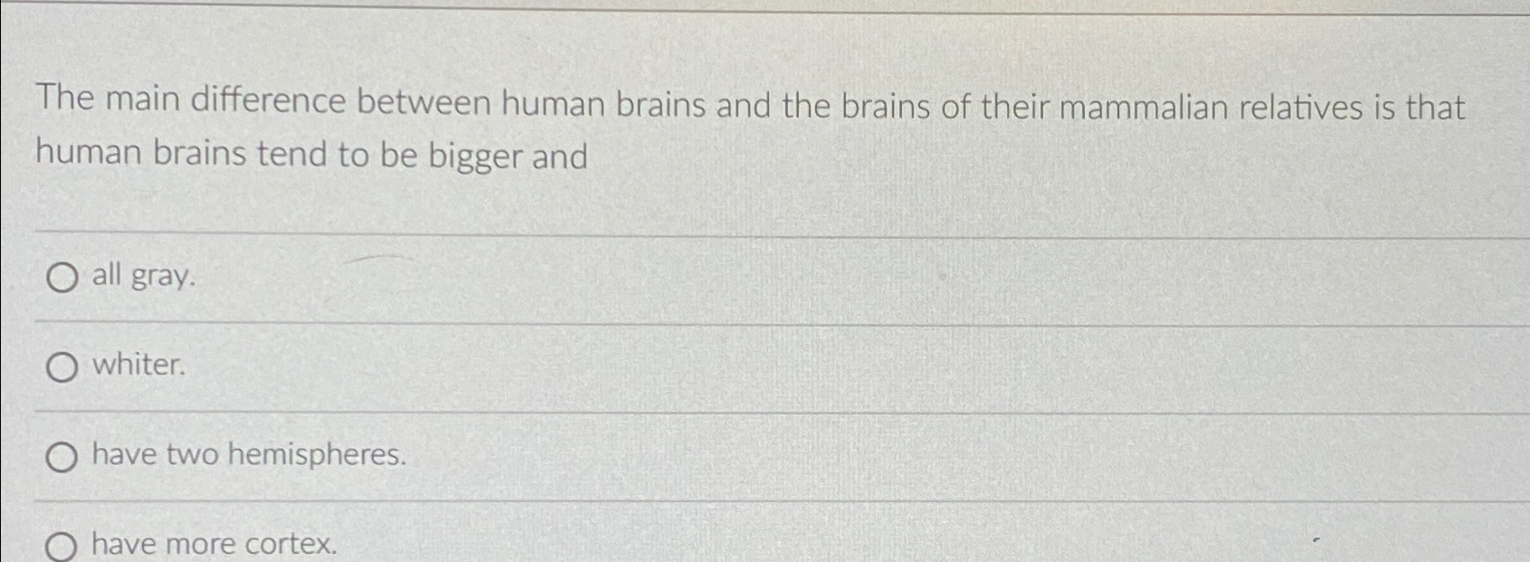 Solved The main difference between human brains and the | Chegg.com