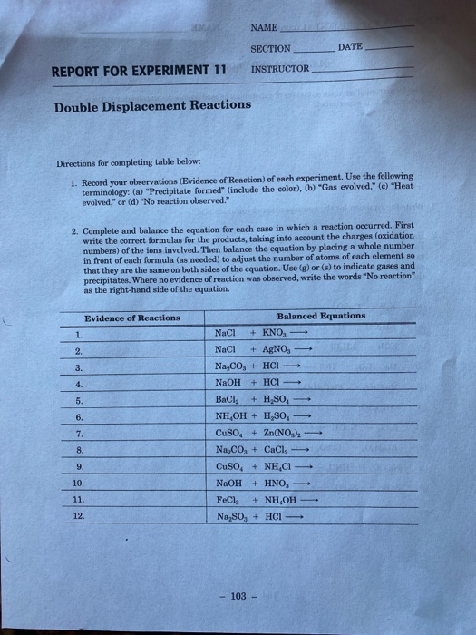 Solved NAME DATE SECTION INSTRUCTOR REPORT FOR EXPERIMENT 11 | Chegg.com