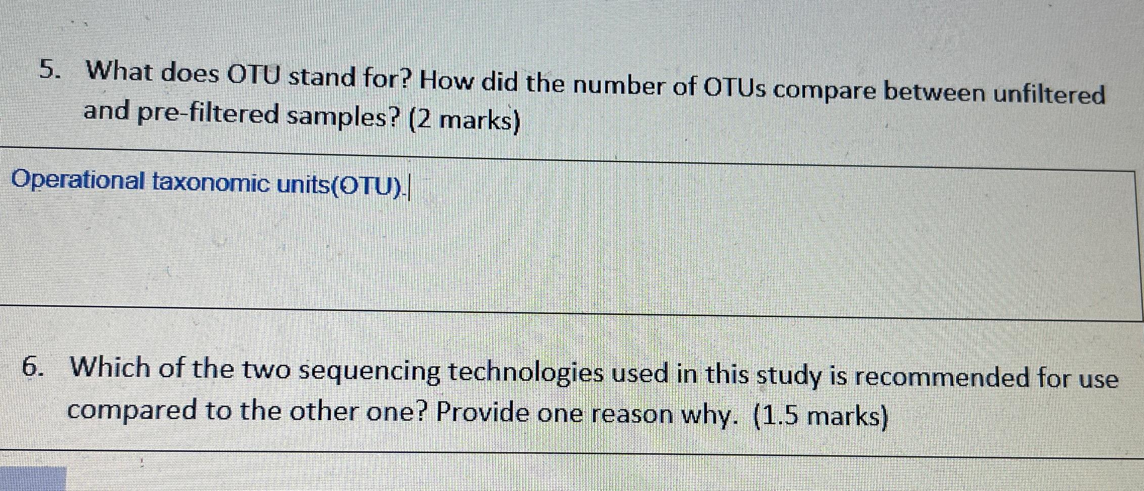 Solved What does OTU stand for? How did the number of OTUs | Chegg.com