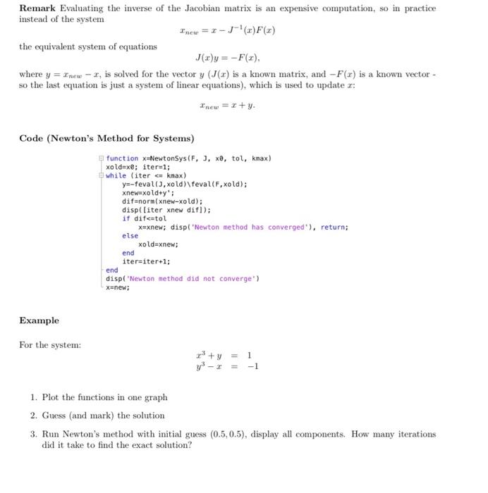 Solved Remark Evaluating the invero of the Jacobian matrix | Chegg.com