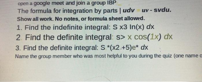 Solved open a google meet and join a group IBP The formula | Chegg.com