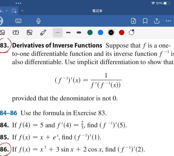 Solved 2 P T 笔记本 1 ƒ'(ƒ˜¹(x)) provided that the denominator | Chegg.com