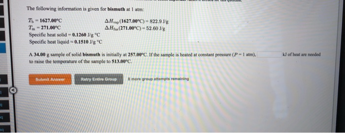 Solved The following information is given for bismuth at 1 | Chegg.com