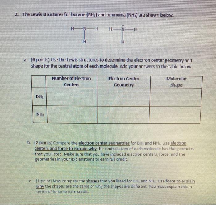 Solved 2 The Lewis structures for borane (BH) and ammonia | Chegg.com