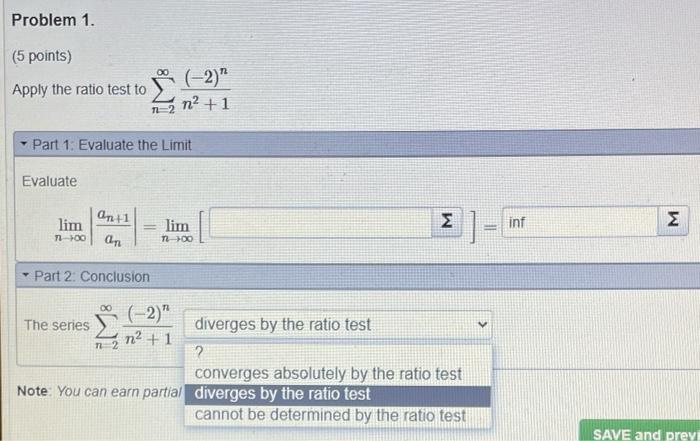 Solved Problem 1. (5 points) 00 (-2)" Apply the ratio test | Chegg.com