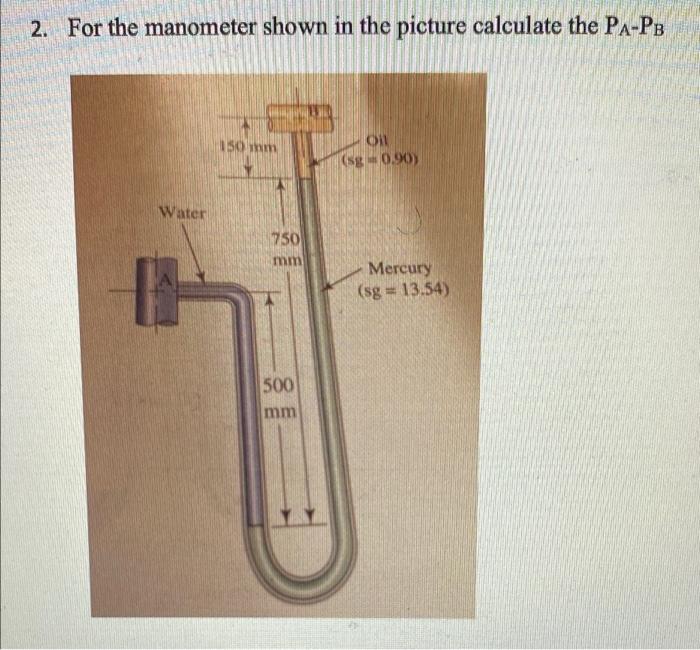 Solved 2. For the manometer shown in the picture calculate | Chegg.com