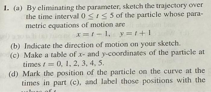 Solved 1. (a) By eliminating the parameter, sketch the | Chegg.com