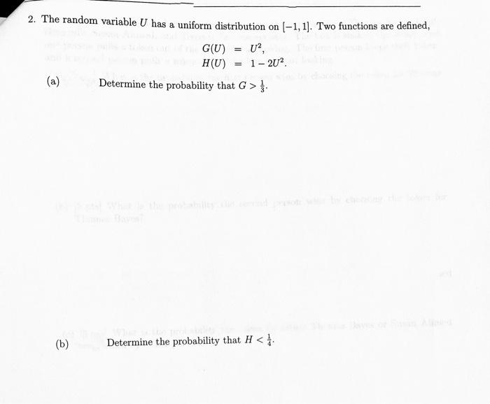 Solved 2. The random variable U has a uniform distribution | Chegg.com