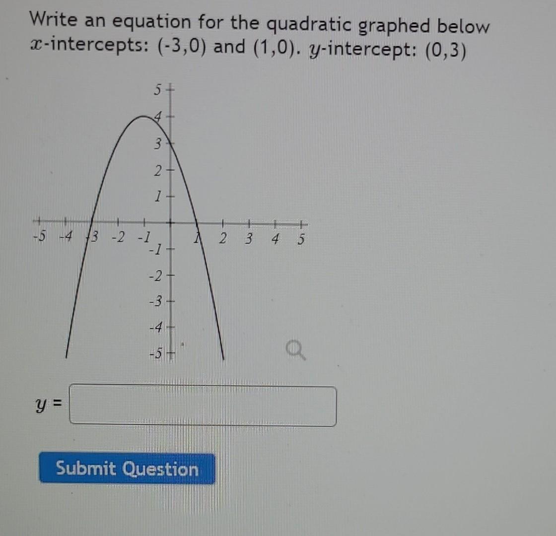 Solved Write an equation for the quadratic graphed below | Chegg.com